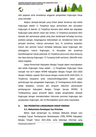 DIKPLHD Kabupaten Bangka Tengah 2023 Eksekutif Summary | PDF