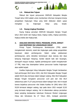 DIKPLHD Kabupaten Bangka Tengah 2023 Eksekutif Summary | PDF