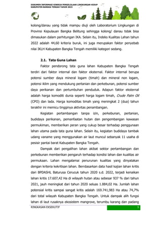 DIKPLHD Kabupaten Bangka Tengah 2023 Eksekutif Summary | PDF
