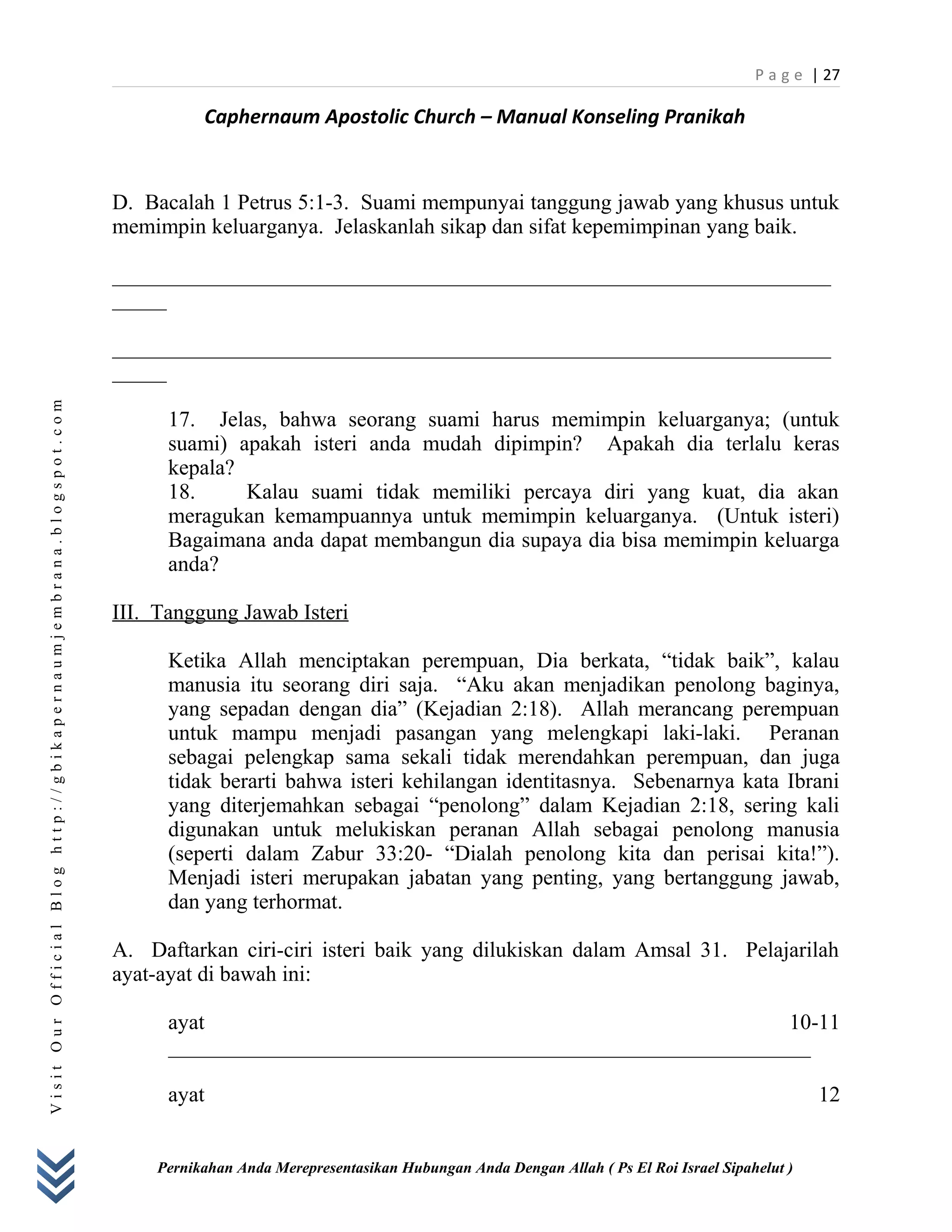Buku II Panduan Konseling Pranikah - GBI Caphernaum Apostolic Church | DOC