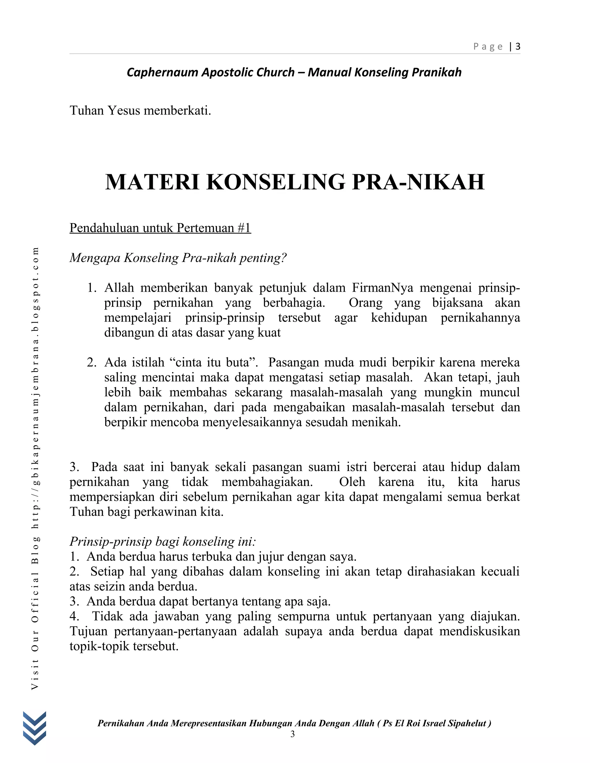 Buku II Panduan Konseling Pranikah - GBI Caphernaum Apostolic Church | DOC