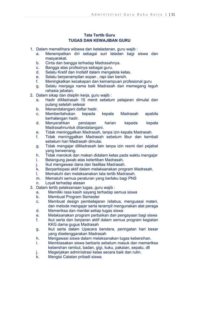 format Buku Kerja Guru pns Mts 1. doc word | PDF
