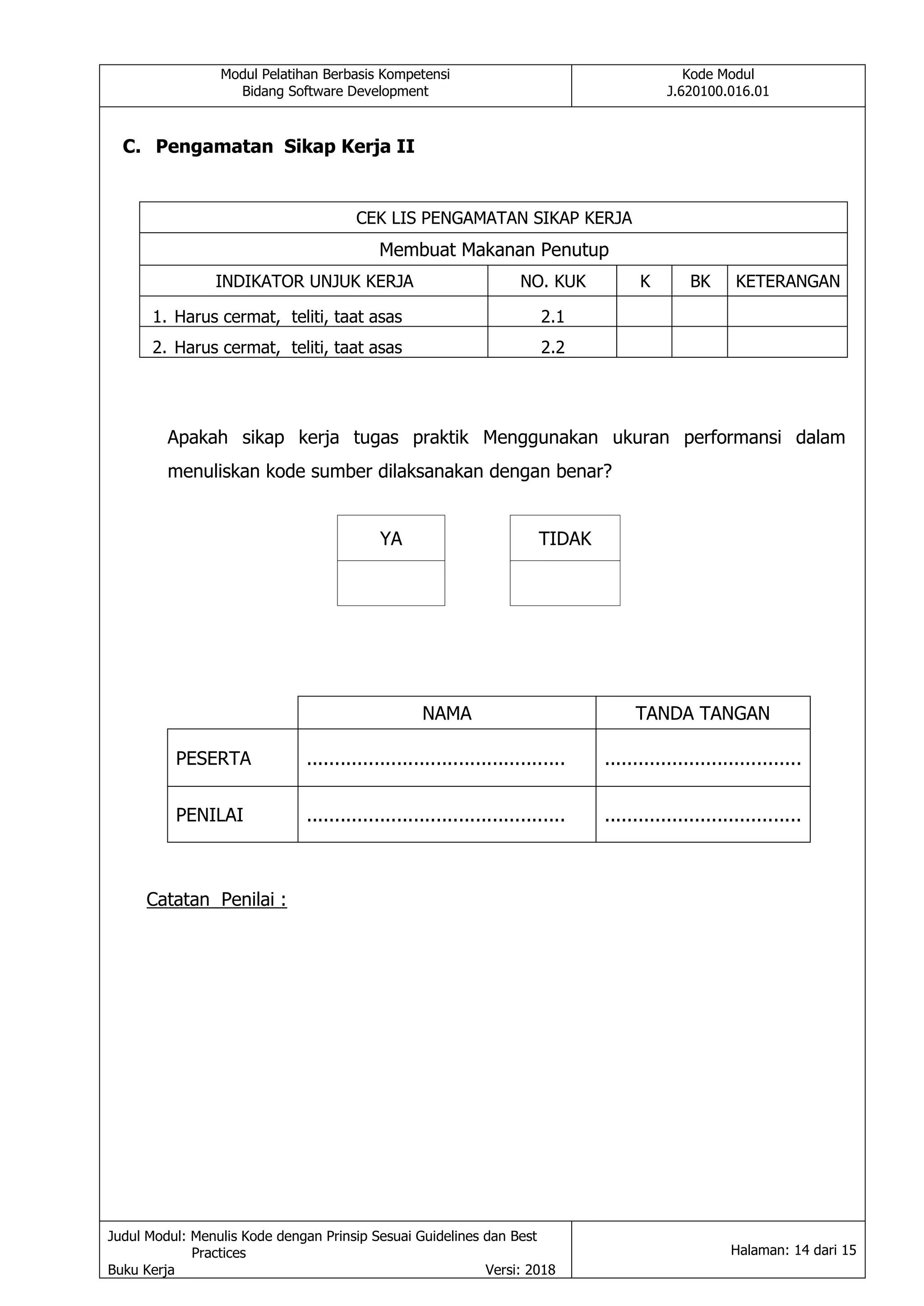 Buku kerja menulis kode sesuai guidelines | PDF