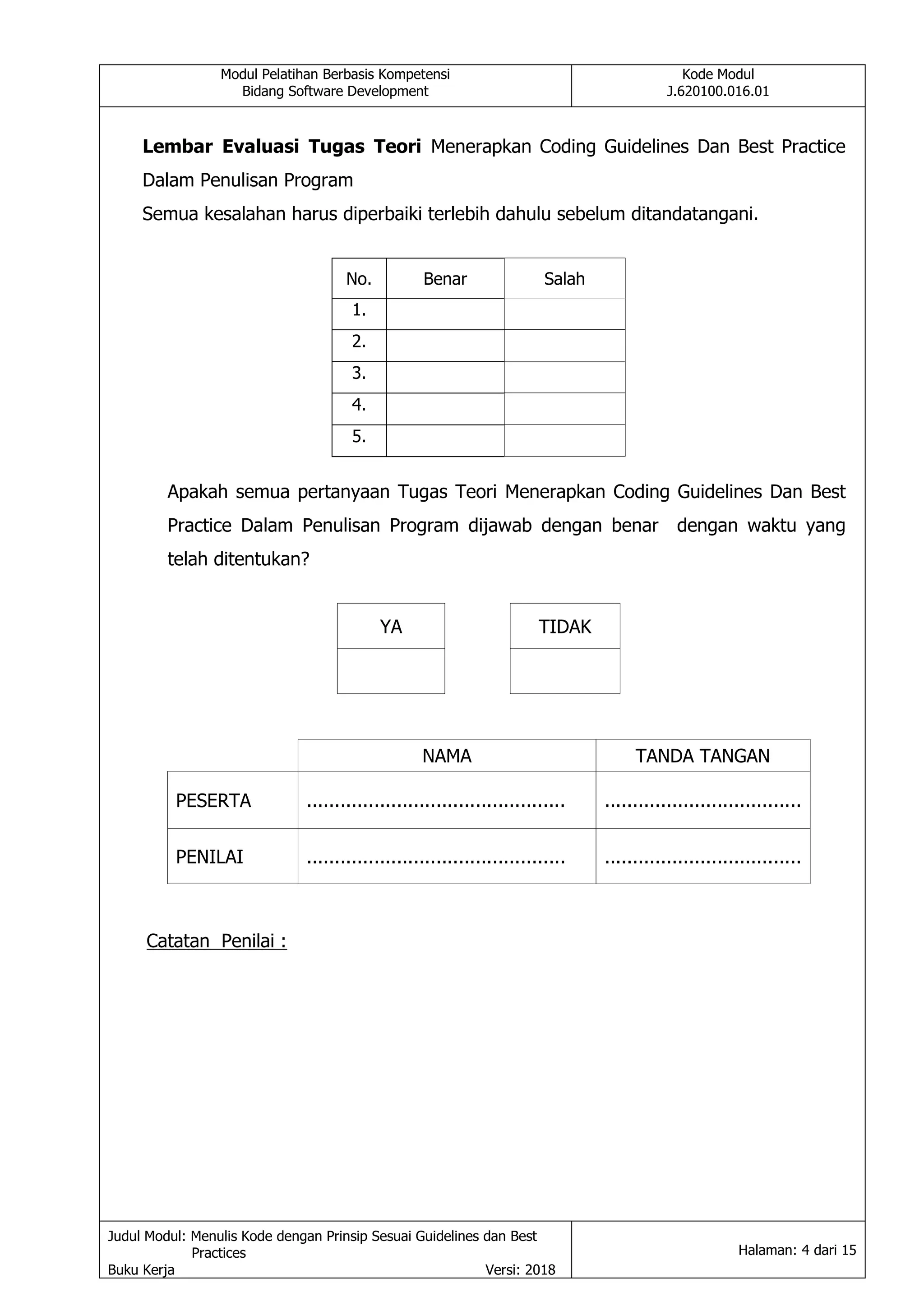 Buku kerja menulis kode sesuai guidelines | PDF