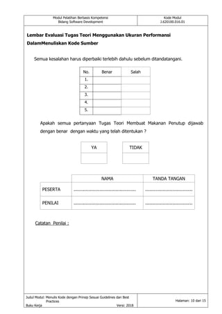 Buku kerja menulis kode sesuai guidelines | PDF
