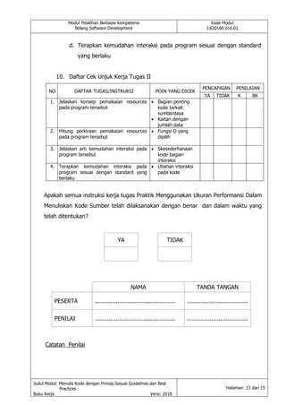 Buku kerja menulis kode sesuai guidelines | PDF