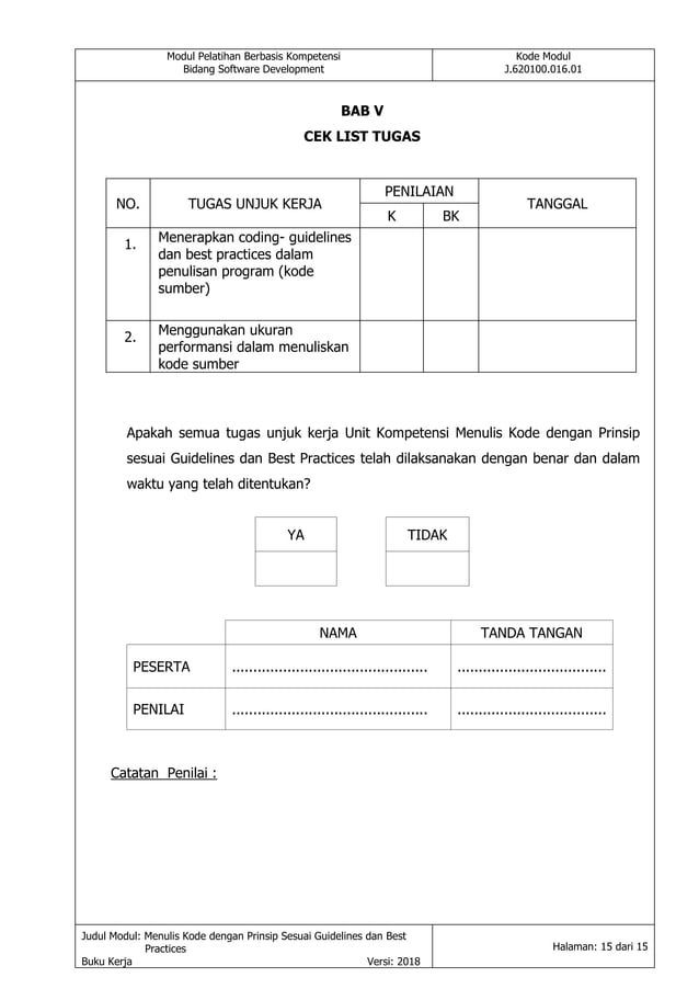 Buku kerja menulis kode sesuai guidelines | PDF