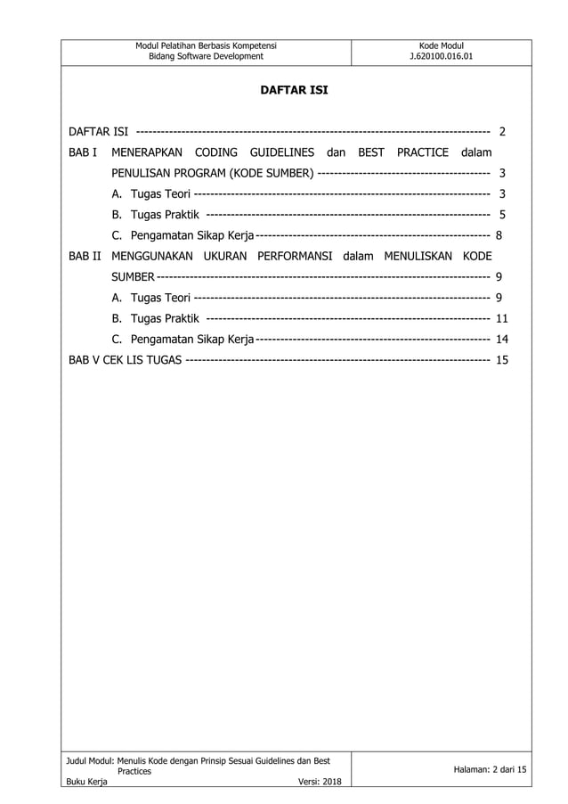 Buku kerja menulis kode sesuai guidelines | PDF