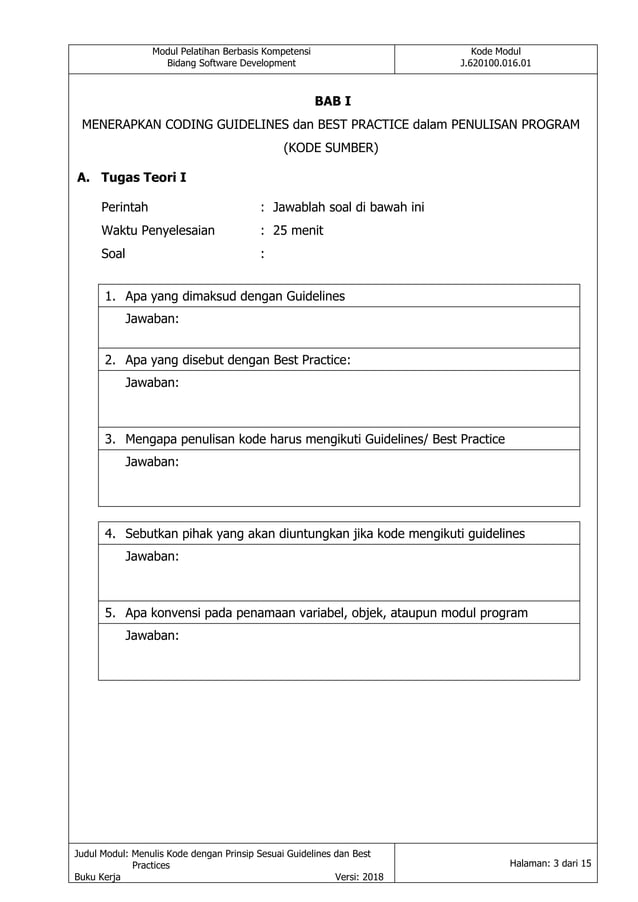 Buku kerja menulis kode sesuai guidelines | PDF
