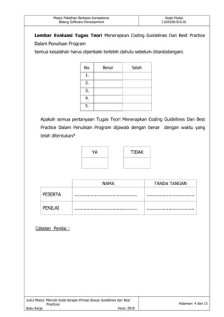Buku kerja menulis kode sesuai guidelines | PDF