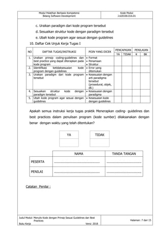 Buku kerja menulis kode sesuai guidelines | PDF