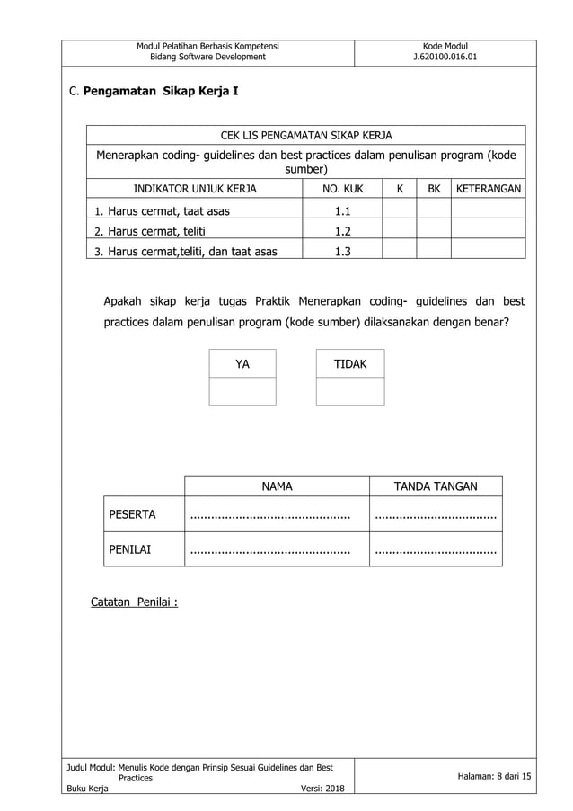 Buku kerja menulis kode sesuai guidelines | PDF