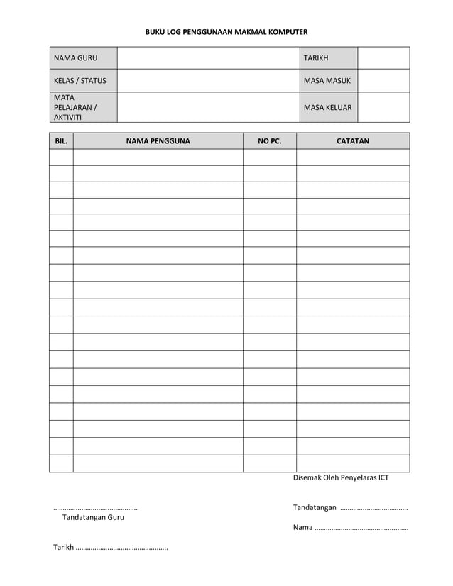 Buku log penggunaan makmal komputer | PDF