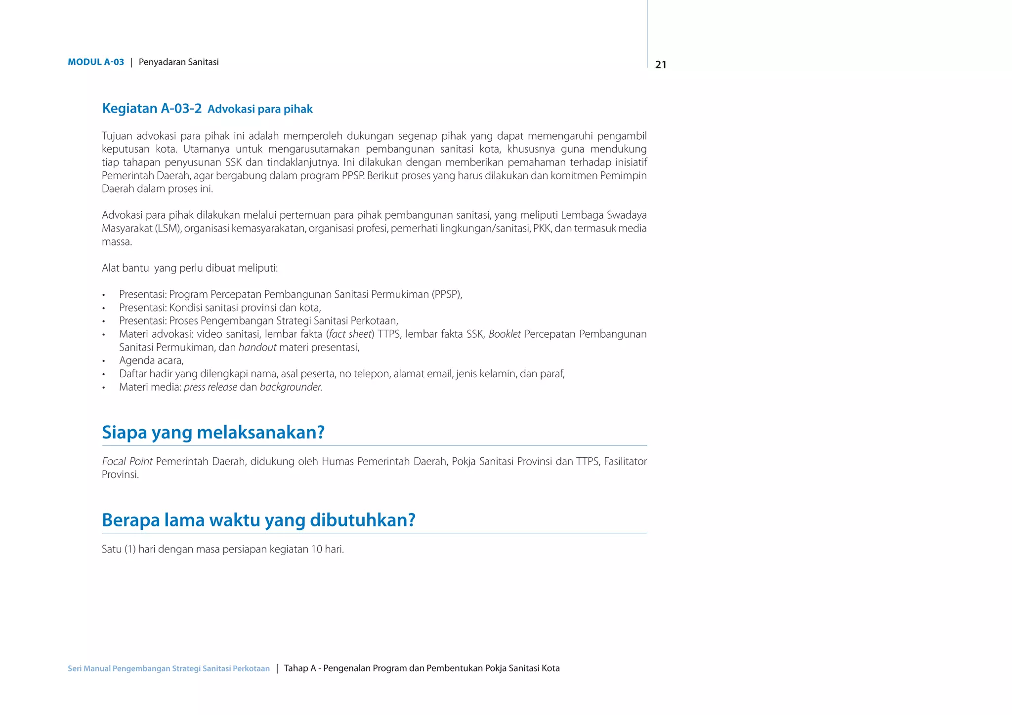 Manual A Advokasi dan Kelembagaan Sanitasi | PDF