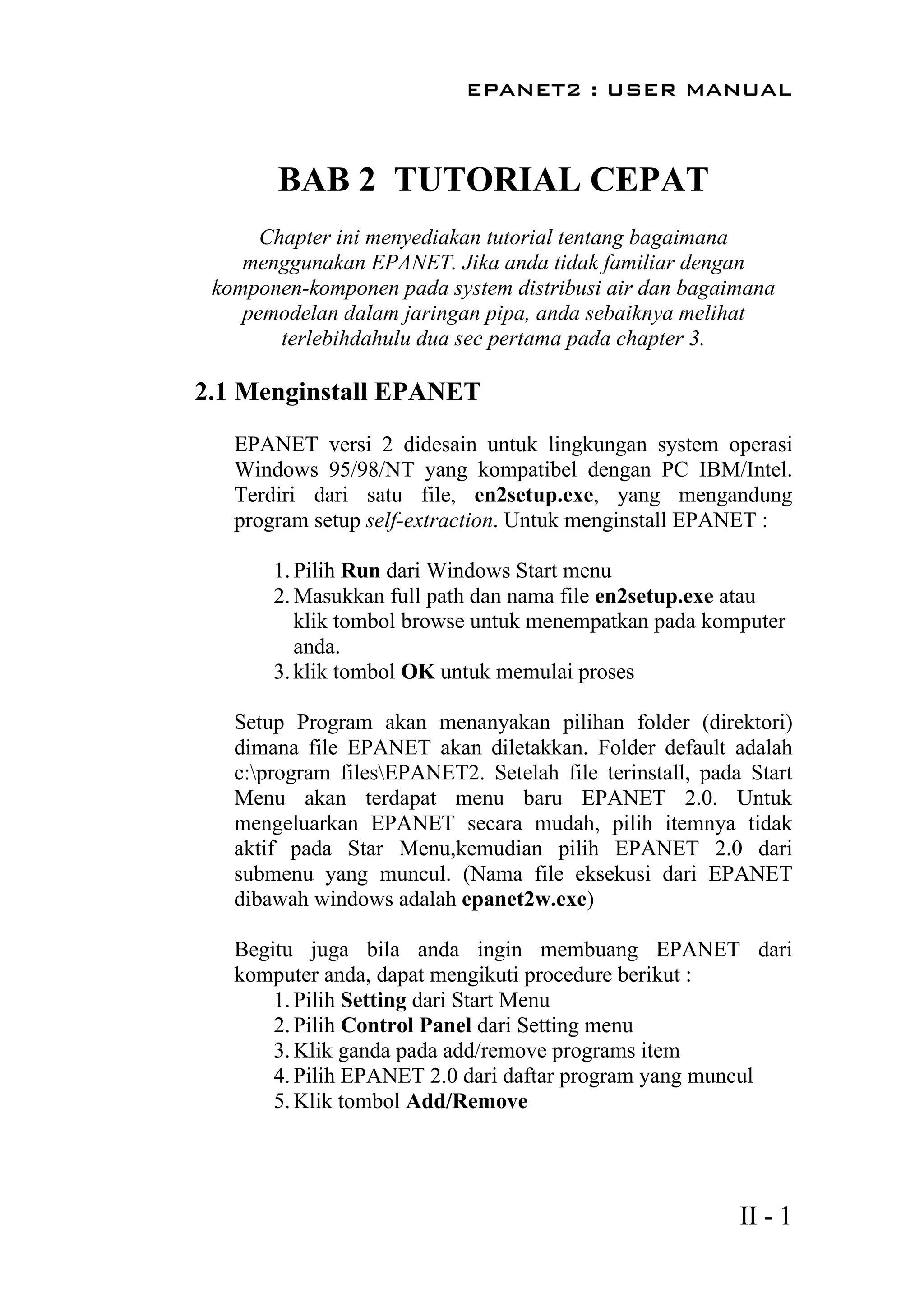 Buku Manual Program EPANET Versi Bahasa Indonesia | PDF