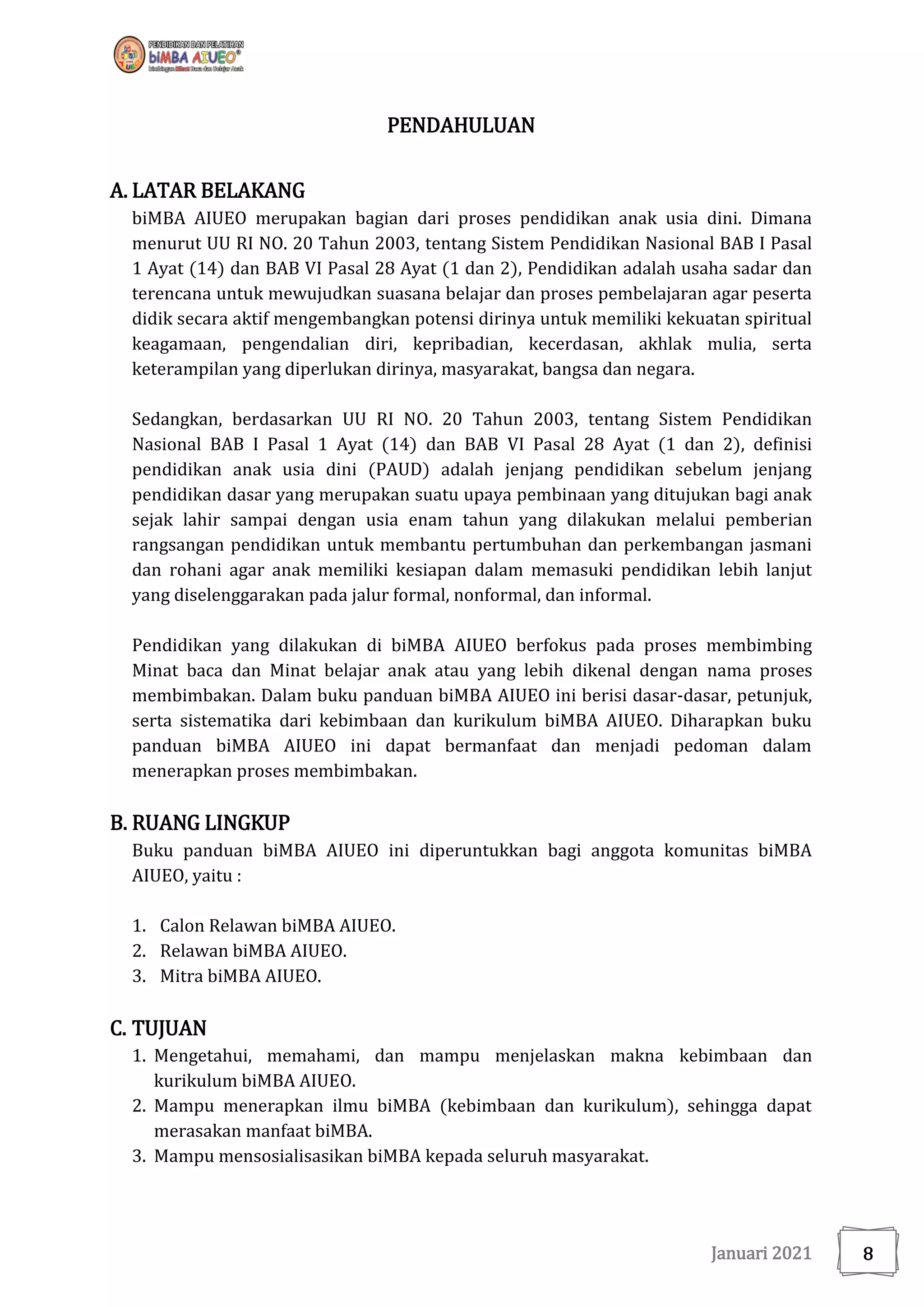 Buku Panduan biMBA AIUEO (Januari 2021) | PDF