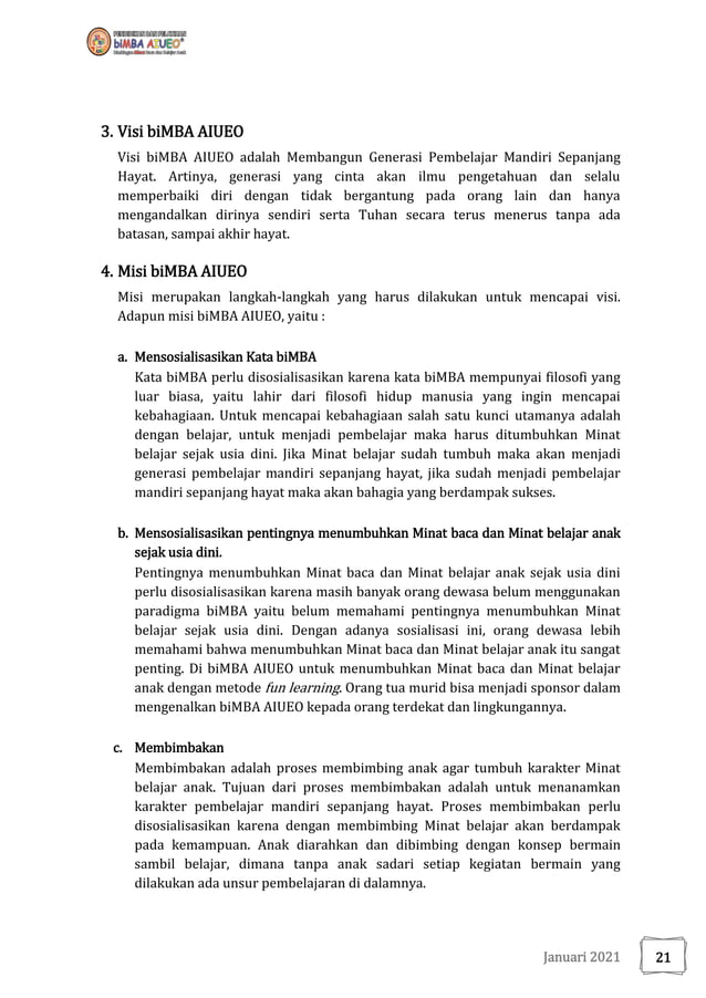 Buku Panduan biMBA AIUEO (Januari 2021) | PDF