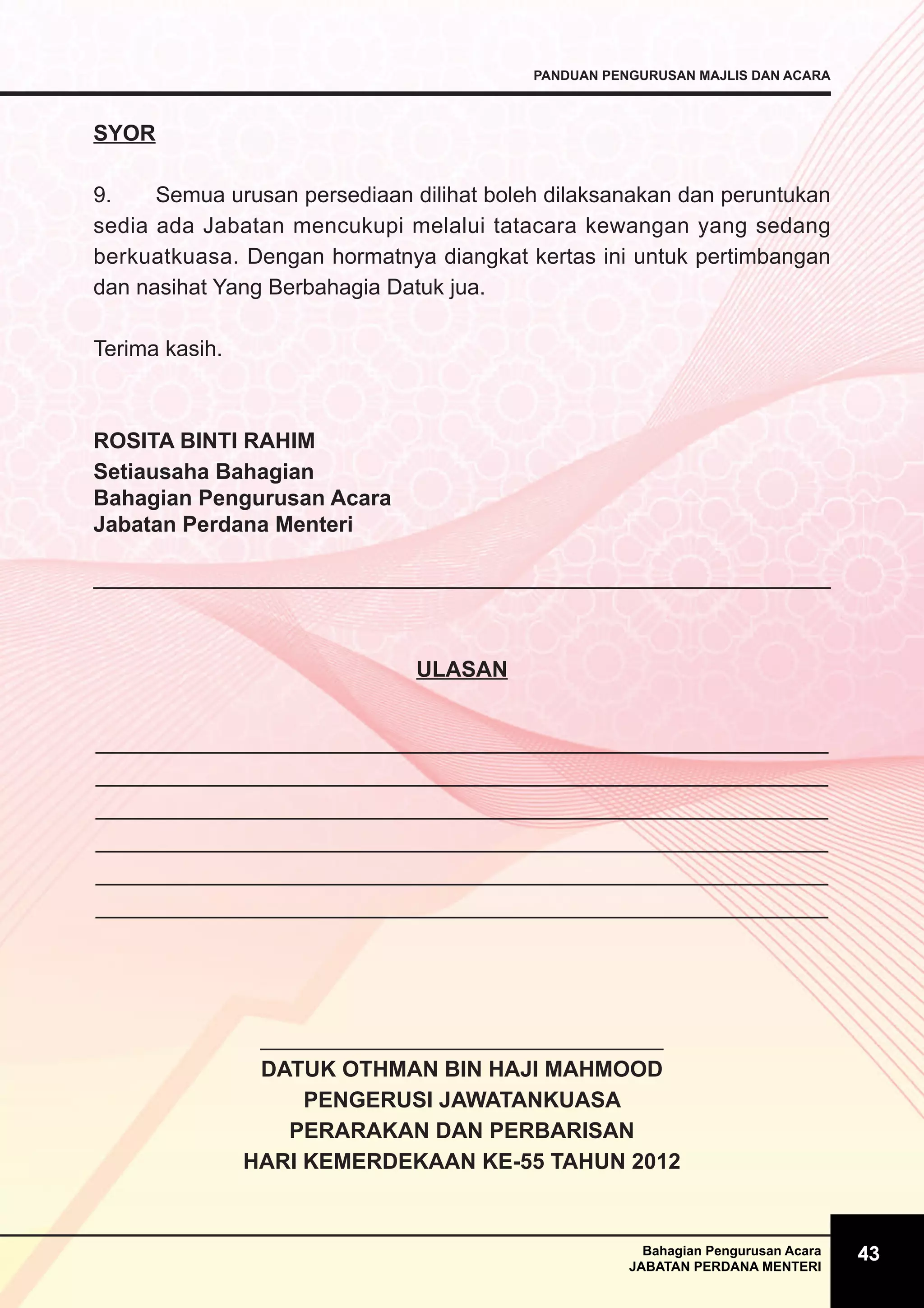 Panduan Pengurusan Majlis Rasmi | PDF