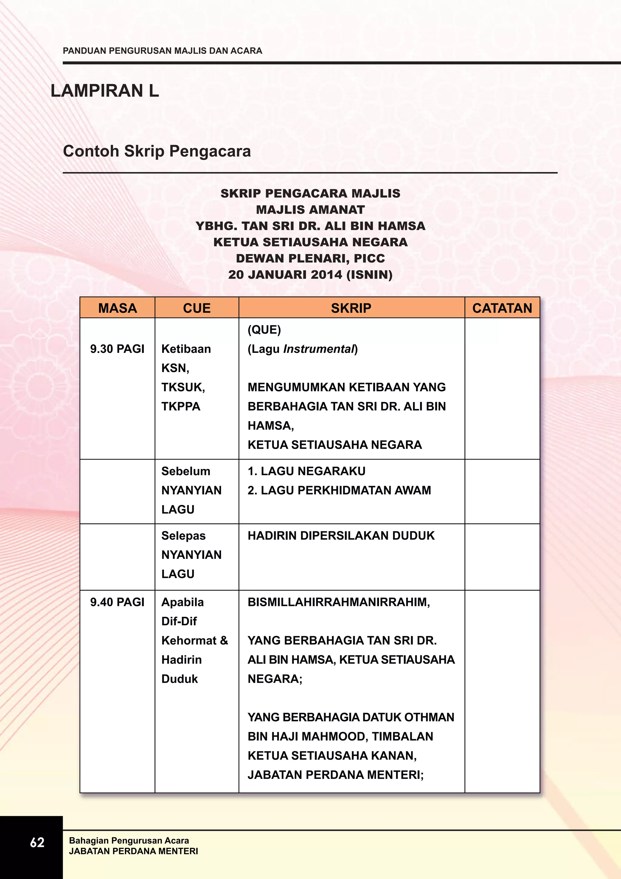 Panduan Pengurusan Majlis Rasmi | PDF