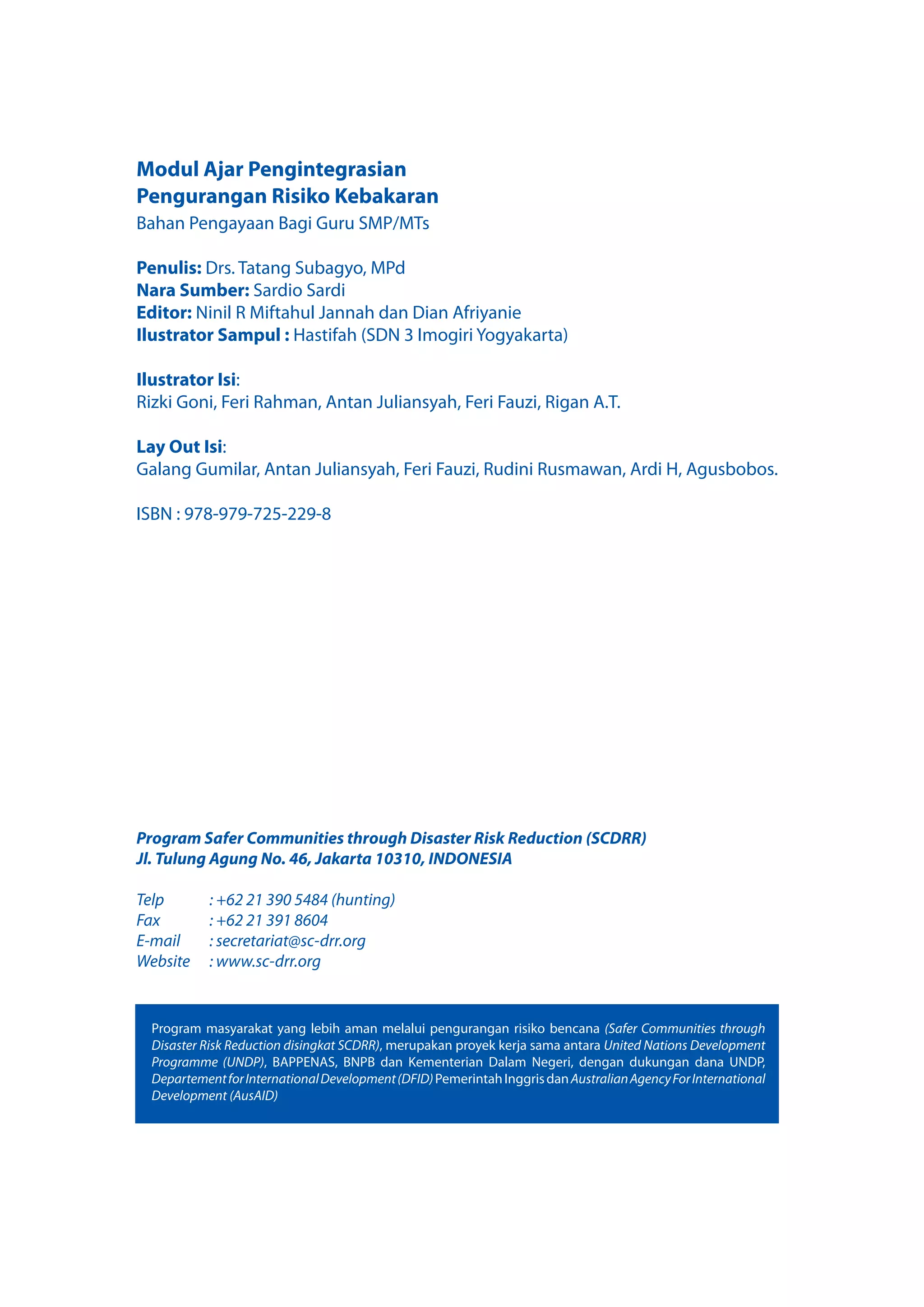 Buku panduan guru pendidikan pengurangan risiko bencana kebakaran gedung dan pemukiman smp ...