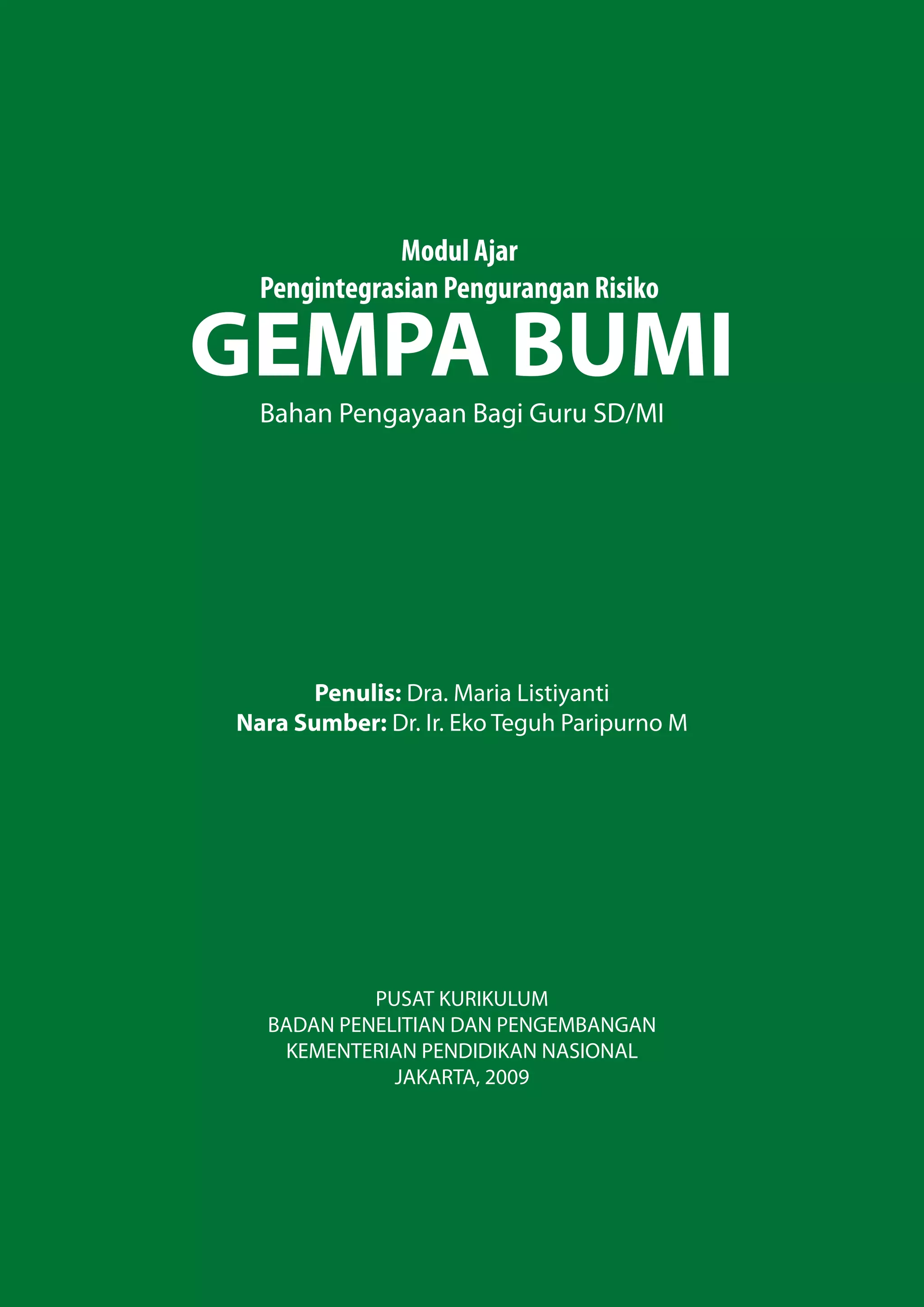 Buku panduan guru pendidikan prb gempa bumi sd, puskur, undp | PDF