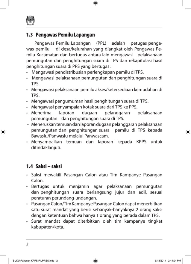 Buku panduan kpps pilpres | PDF