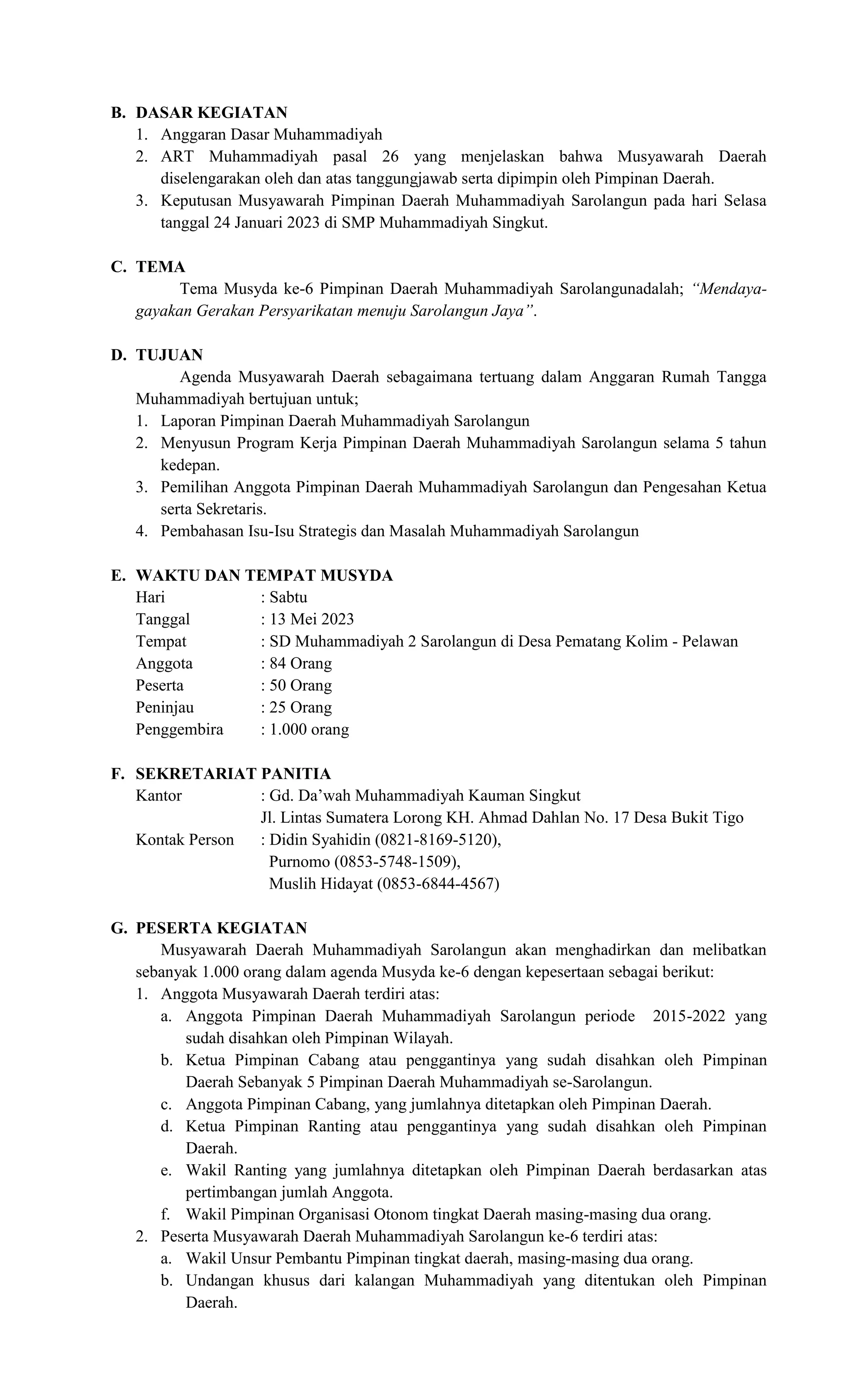 buku panduan MUSYDA KE-6 Muhammadiyah Sarolangun | DOC