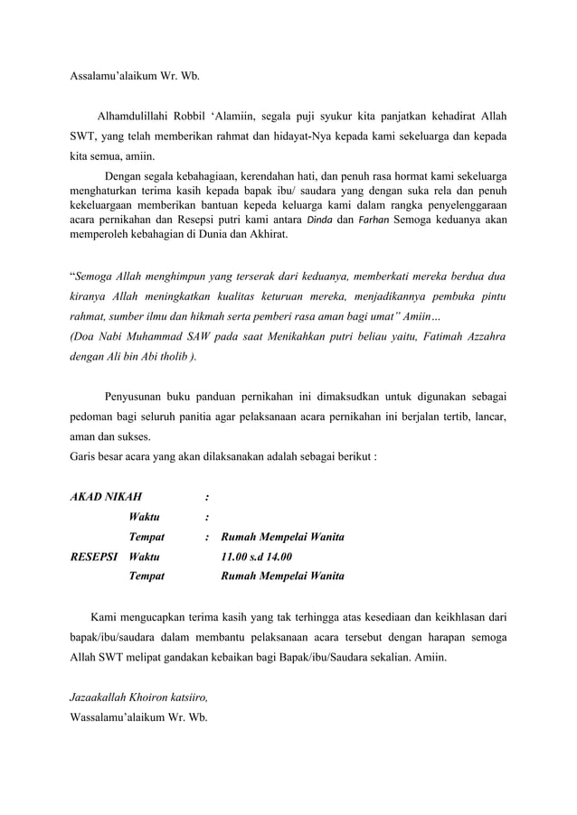 BUKU PANDUAN WEDDING DINDA& FARHAN (1).docx | Free Download