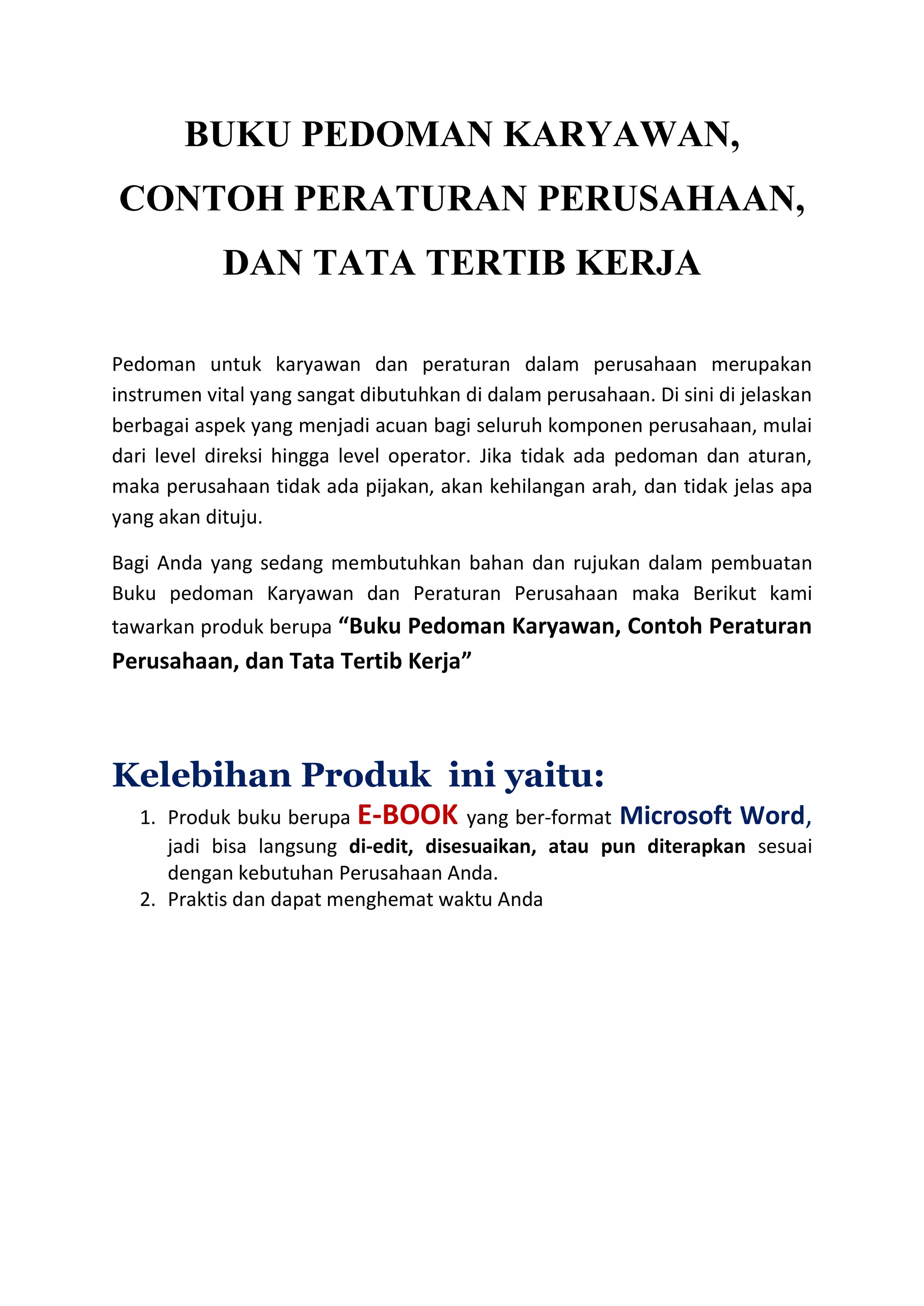 Buku pedoman karyawan, peraturan perusahaan, dan tata tertib kerja | PDF