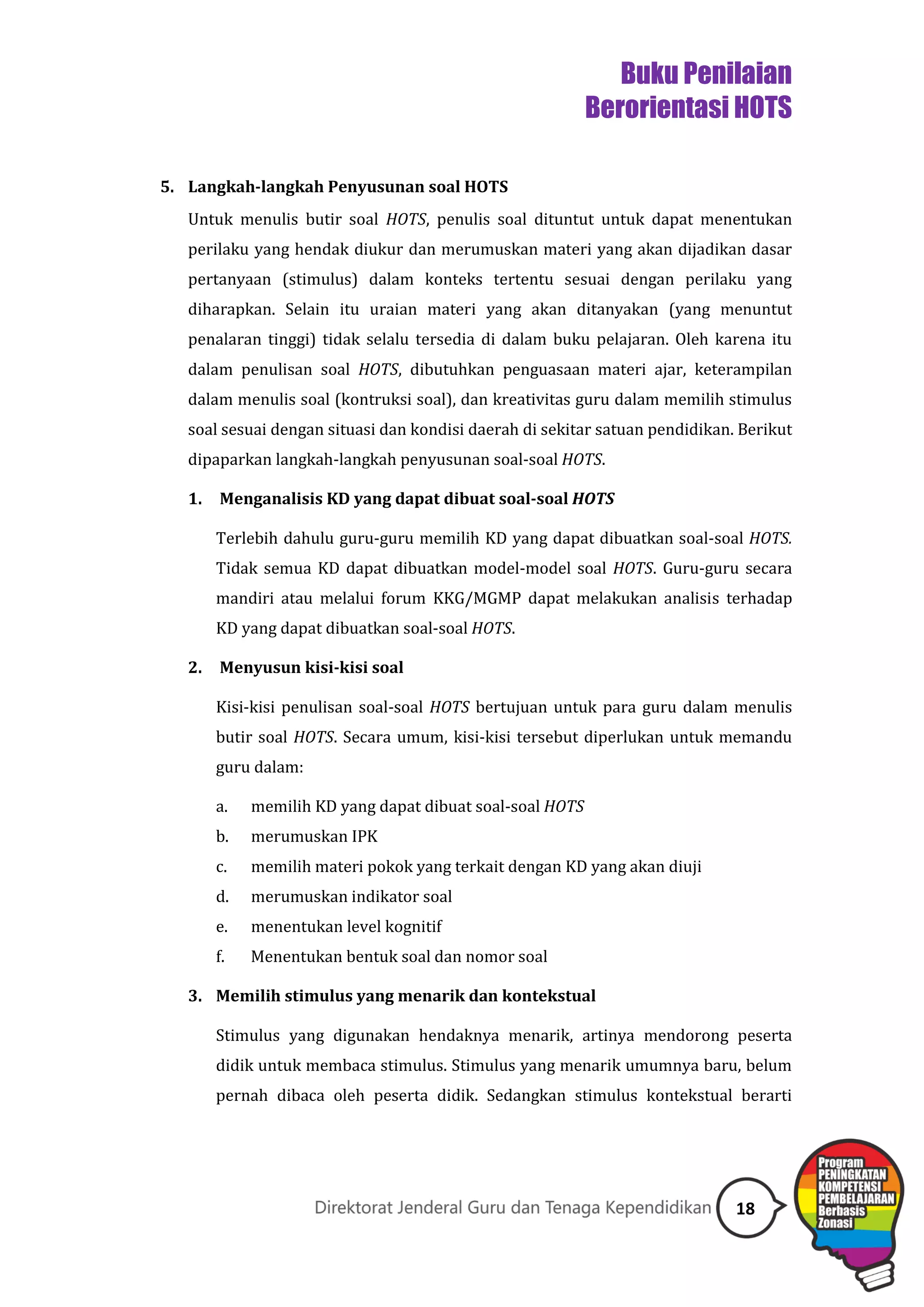 Buku pegangan penilaian HOTS program PKP berbasis Zonasi | PDF