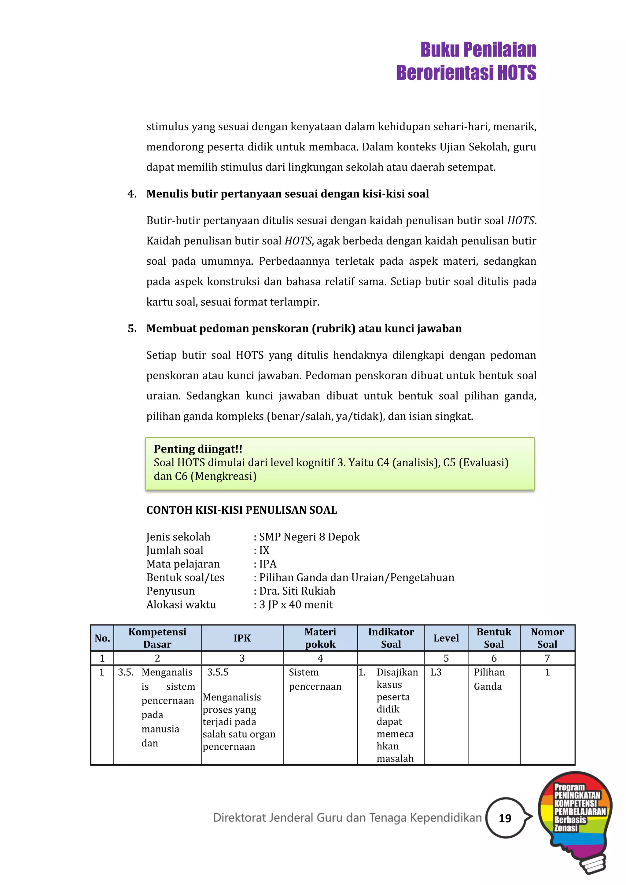 Buku pegangan penilaian HOTS program PKP berbasis Zonasi | PDF