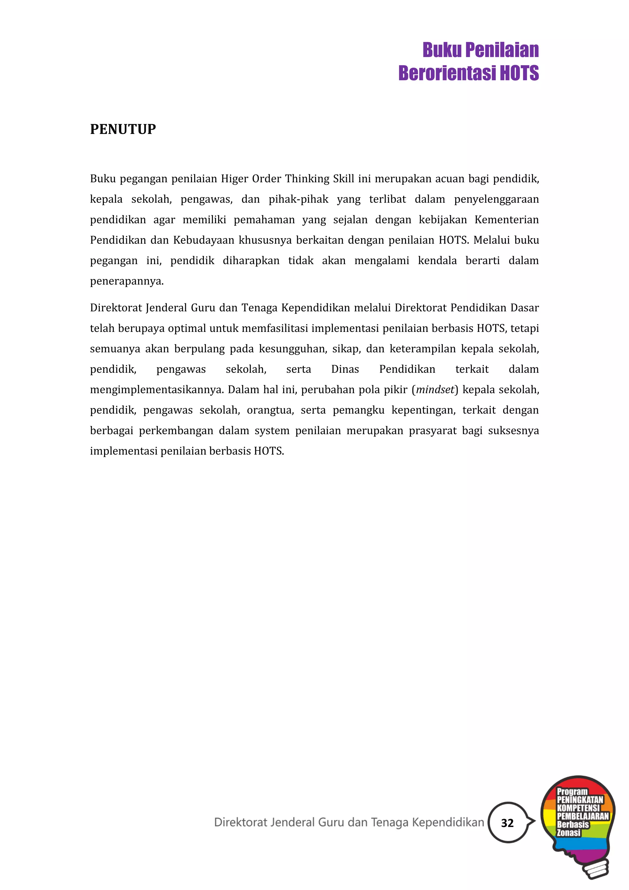 Buku pegangan penilaian HOTS program PKP berbasis Zonasi | PDF