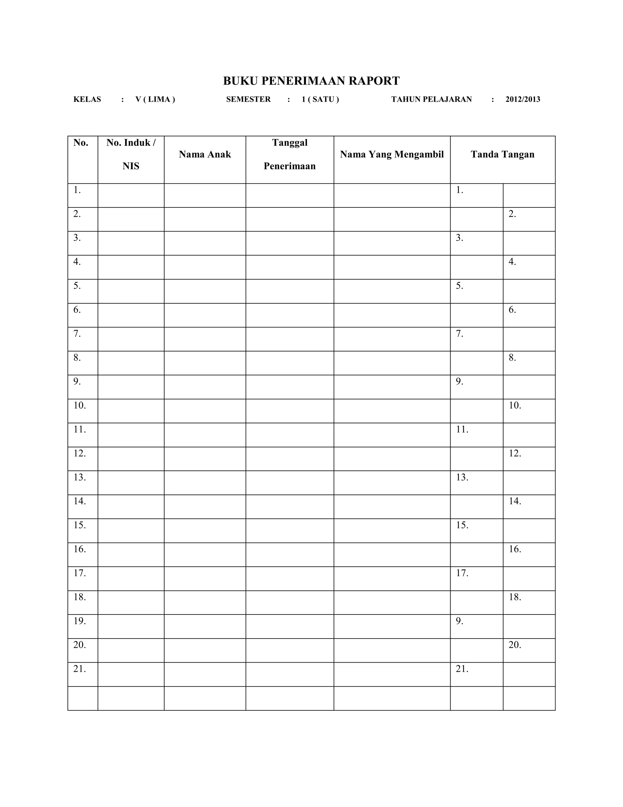 Buku penerimaan raport | DOCX