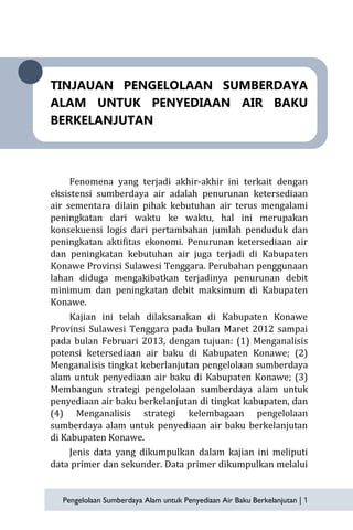PENGELOLAAN SUMBERDAYA ALAM UNTUK PENYEDIAAN AIR BAKU BERKELANJUTAN | PDF
