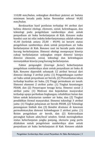 PENGELOLAAN SUMBERDAYA ALAM UNTUK PENYEDIAAN AIR BAKU BERKELANJUTAN | PDF