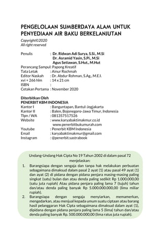 PENGELOLAAN SUMBERDAYA ALAM UNTUK PENYEDIAAN AIR BAKU BERKELANJUTAN | PDF