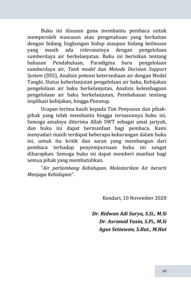 PENGELOLAAN SUMBERDAYA ALAM UNTUK PENYEDIAAN AIR BAKU BERKELANJUTAN | PDF