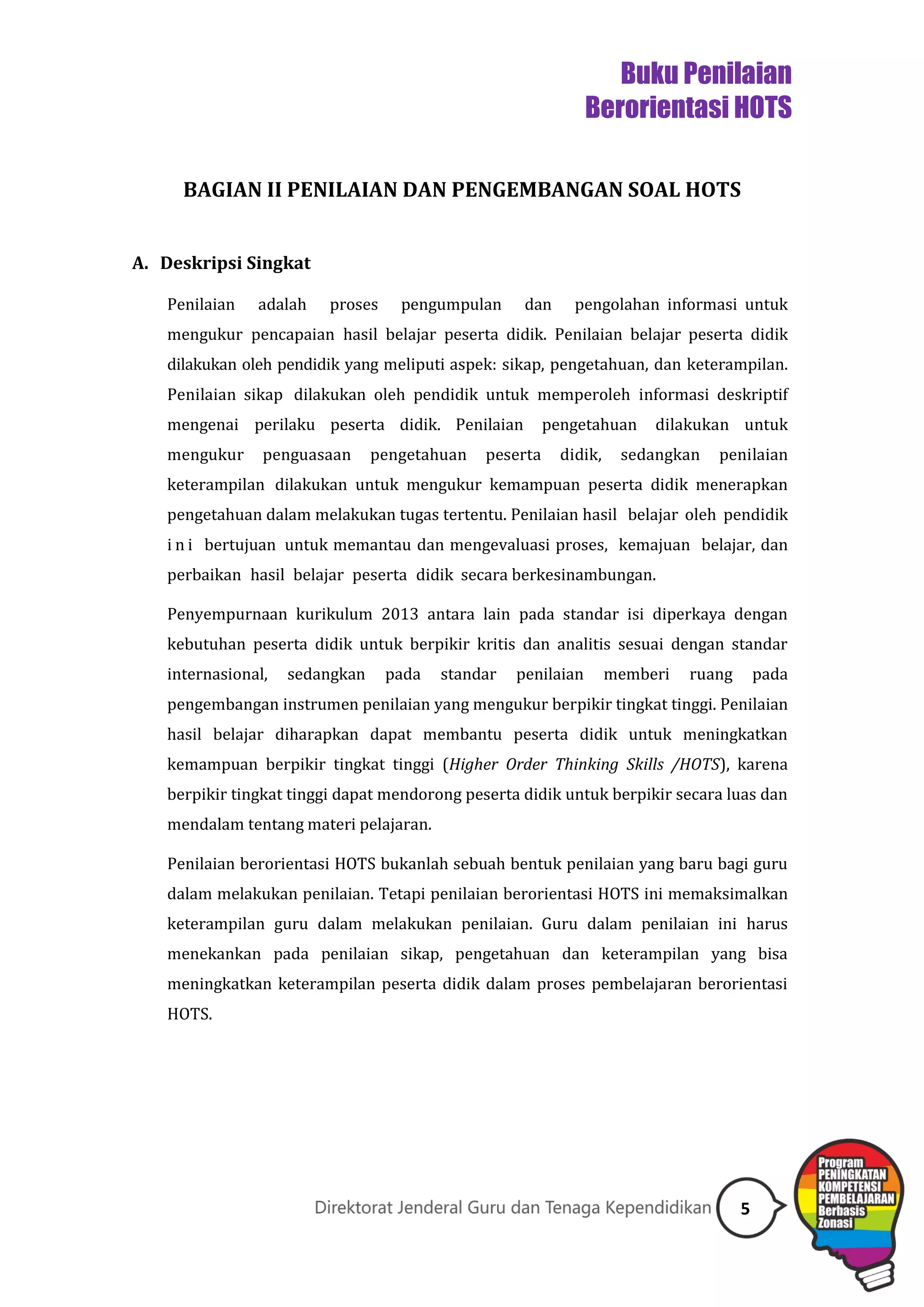 Buku Penilaian Berorientasi High Order Thinking Skills [HOTS} | PDF