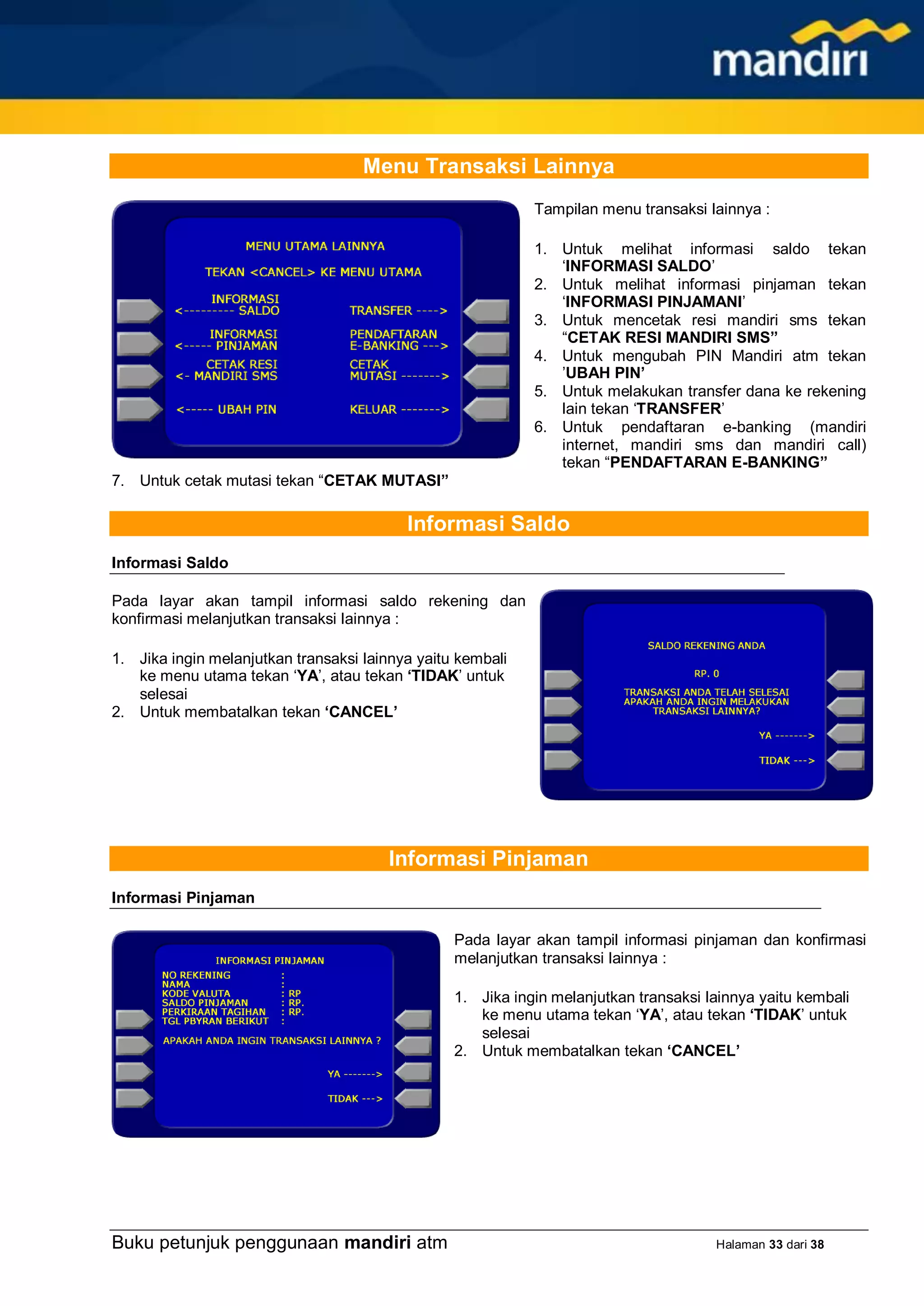 Buku petunjuk penggunaan_atm_mandiri | PDF