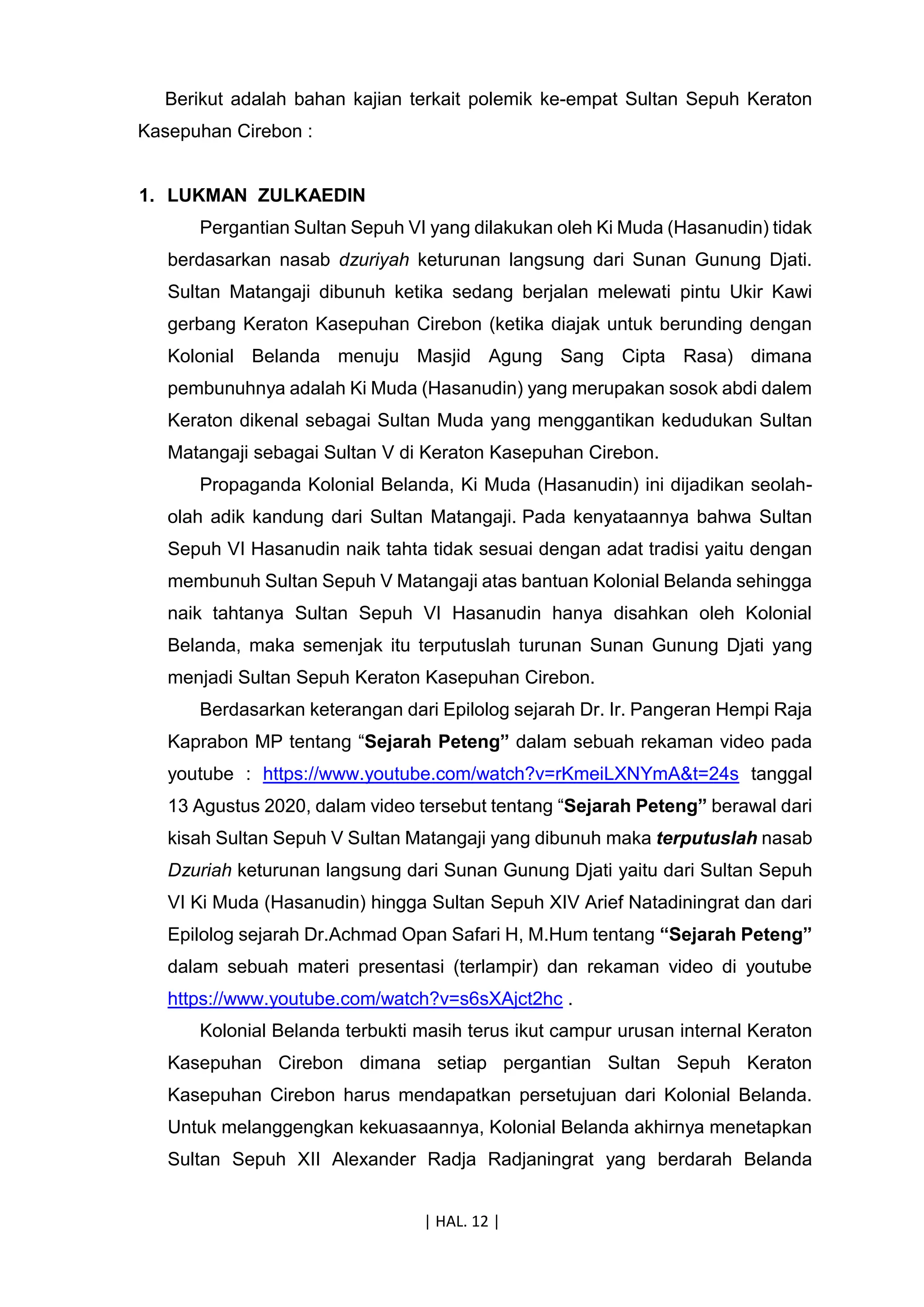 BUKU FAKTA SEJARAH :Pangeran Heru Arianataredja (keturunan Sultan Sepuh III Sultan Raja ...