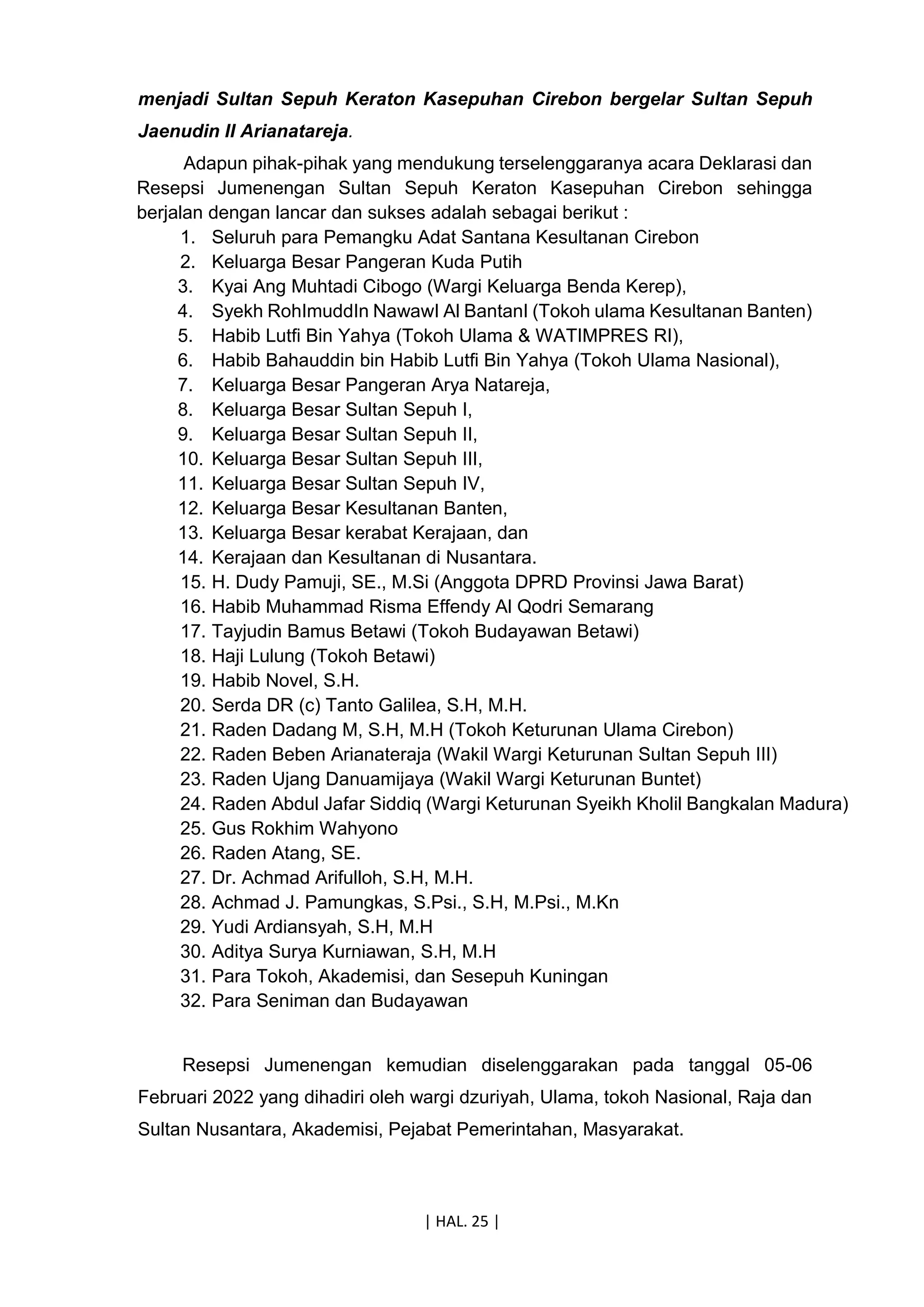 BUKU FAKTA SEJARAH :Pangeran Heru Arianataredja (keturunan Sultan Sepuh III Sultan Raja ...