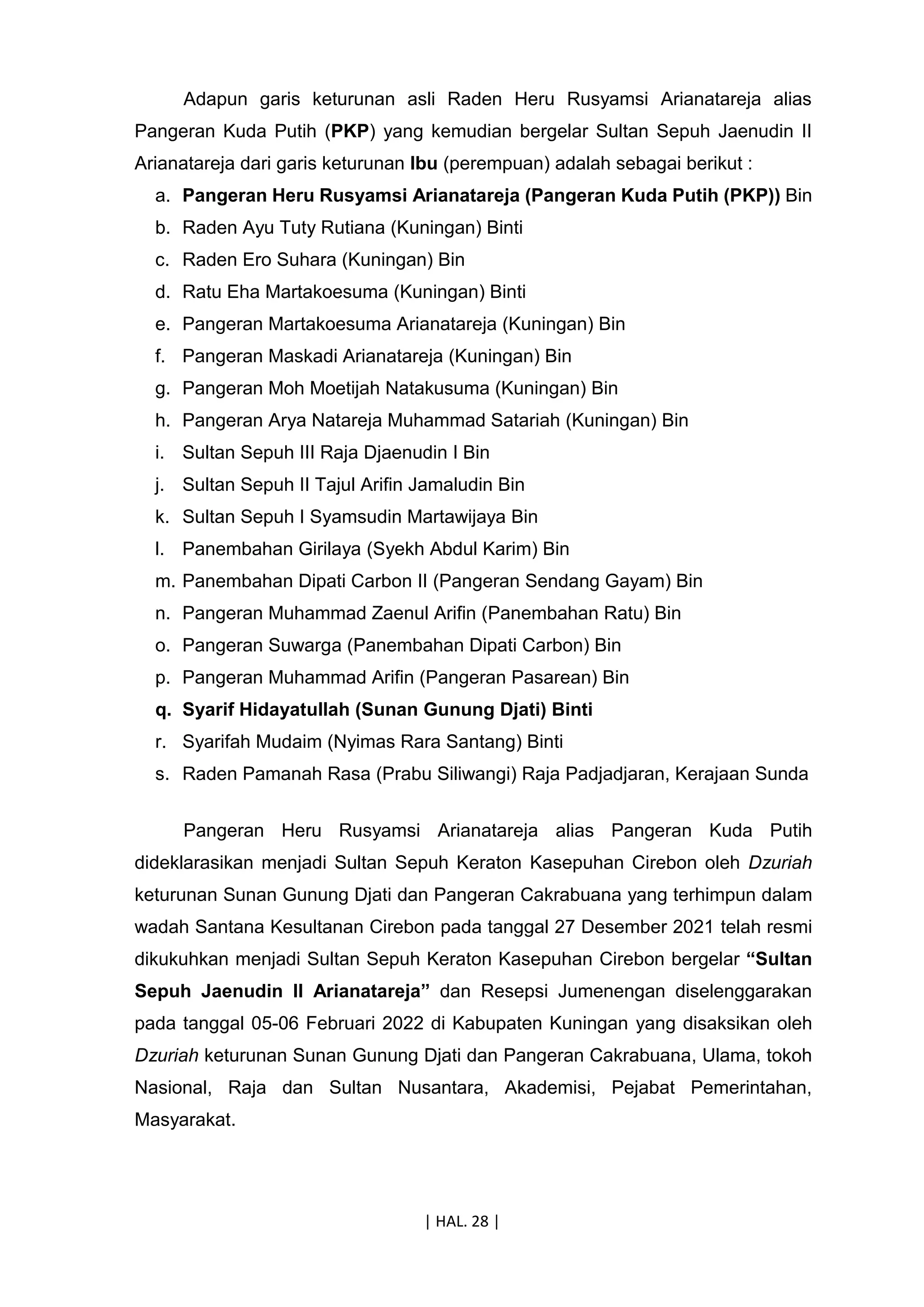 BUKU FAKTA SEJARAH :Pangeran Heru Arianataredja (keturunan Sultan Sepuh III Sultan Raja ...