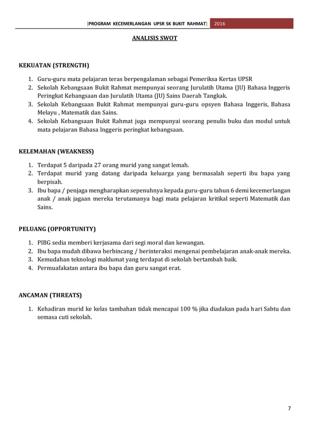 Program Kecemerlangan UPSR 2016 | DOCX