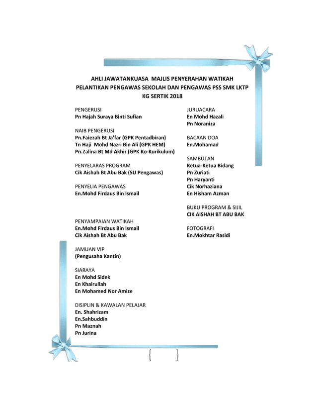 Buku program majlis penyerahan watikah pelantikan pengawas sekolah | PDF Buku program majlis penyerahan watikah pelantikan pengawas sekolah | PDF