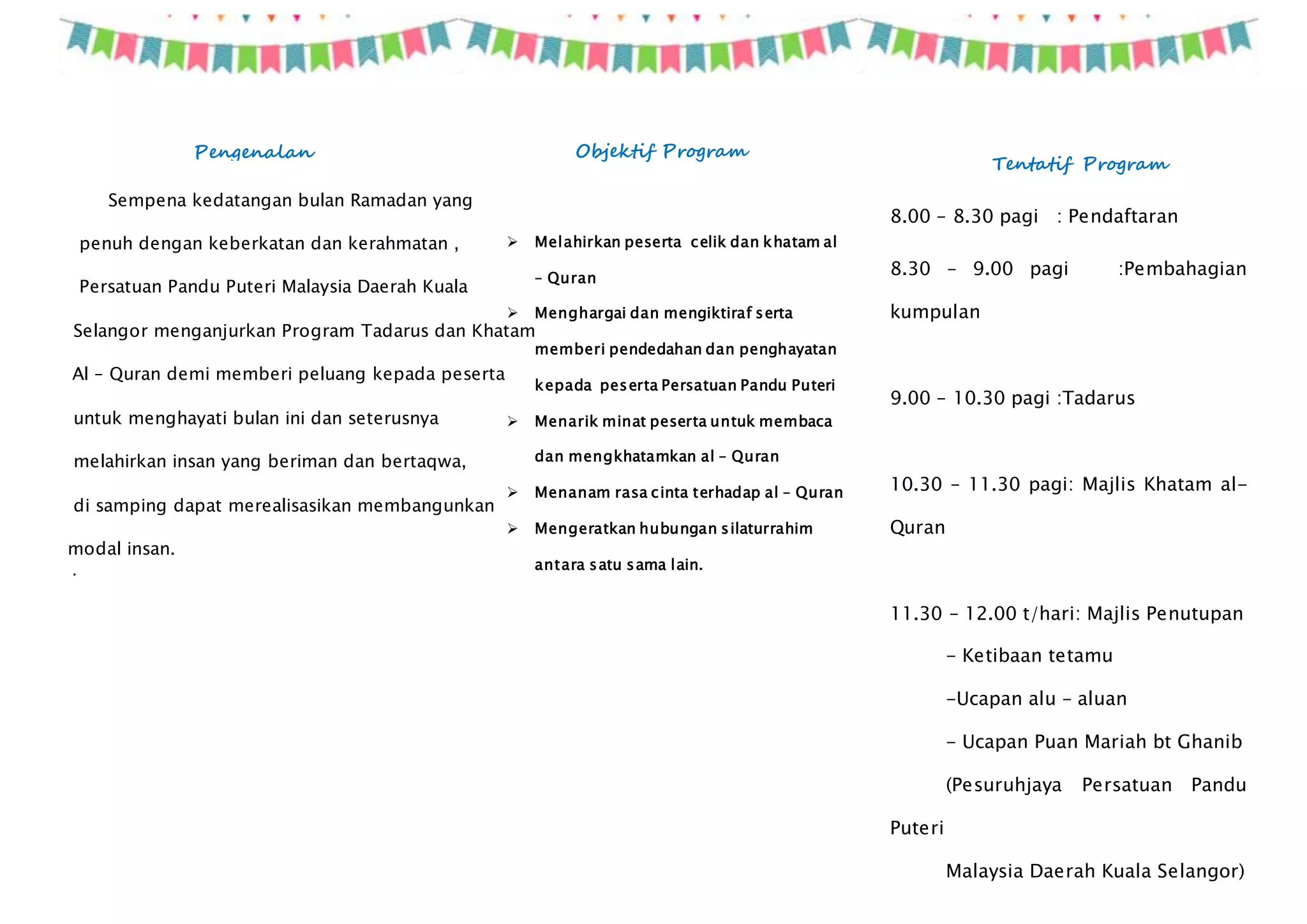 Buku program tadarus pandu puteri 2018 | DOCX