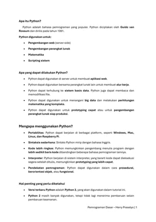 Pemrograman Dasar Python Dari Dasar Sampai bisa | PDF