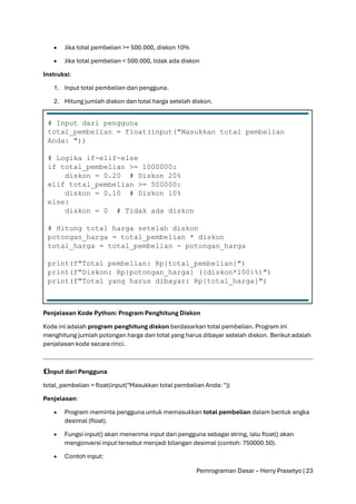Pemrograman Dasar Python Dari Dasar Sampai bisa | PDF