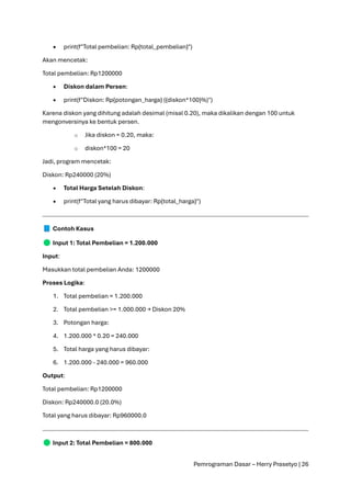 Pemrograman Dasar Python Dari Dasar Sampai bisa | PDF