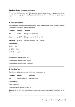 Pemrograman Dasar Python Dari Dasar Sampai bisa | PDF