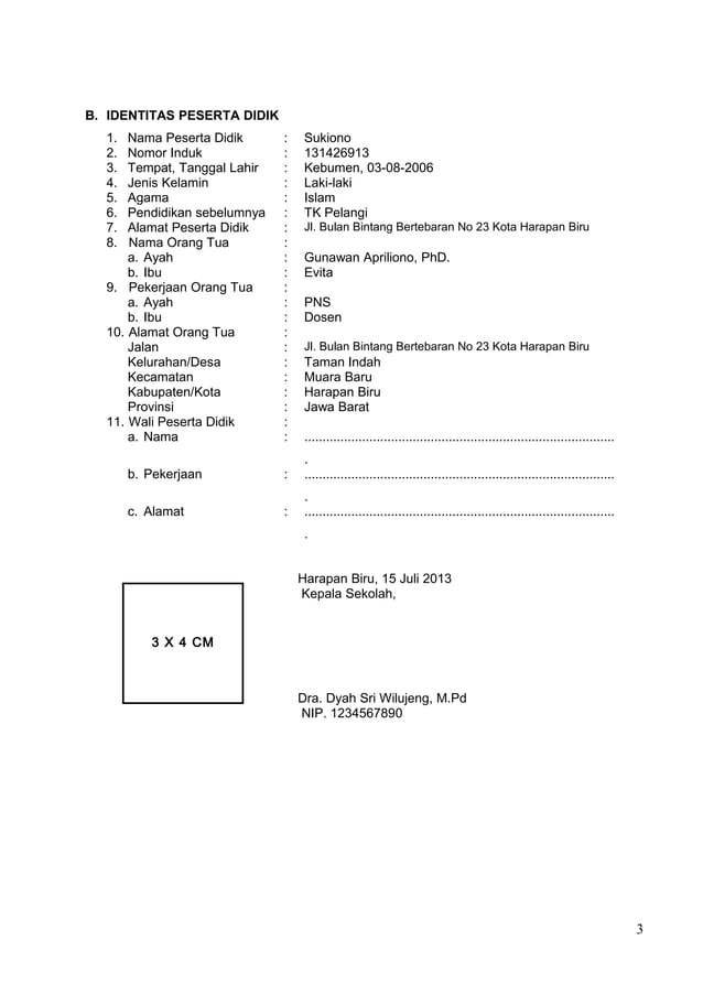 Format Buku Raport SD Kurikulum 2013 beserta contoh isinya | DOC
